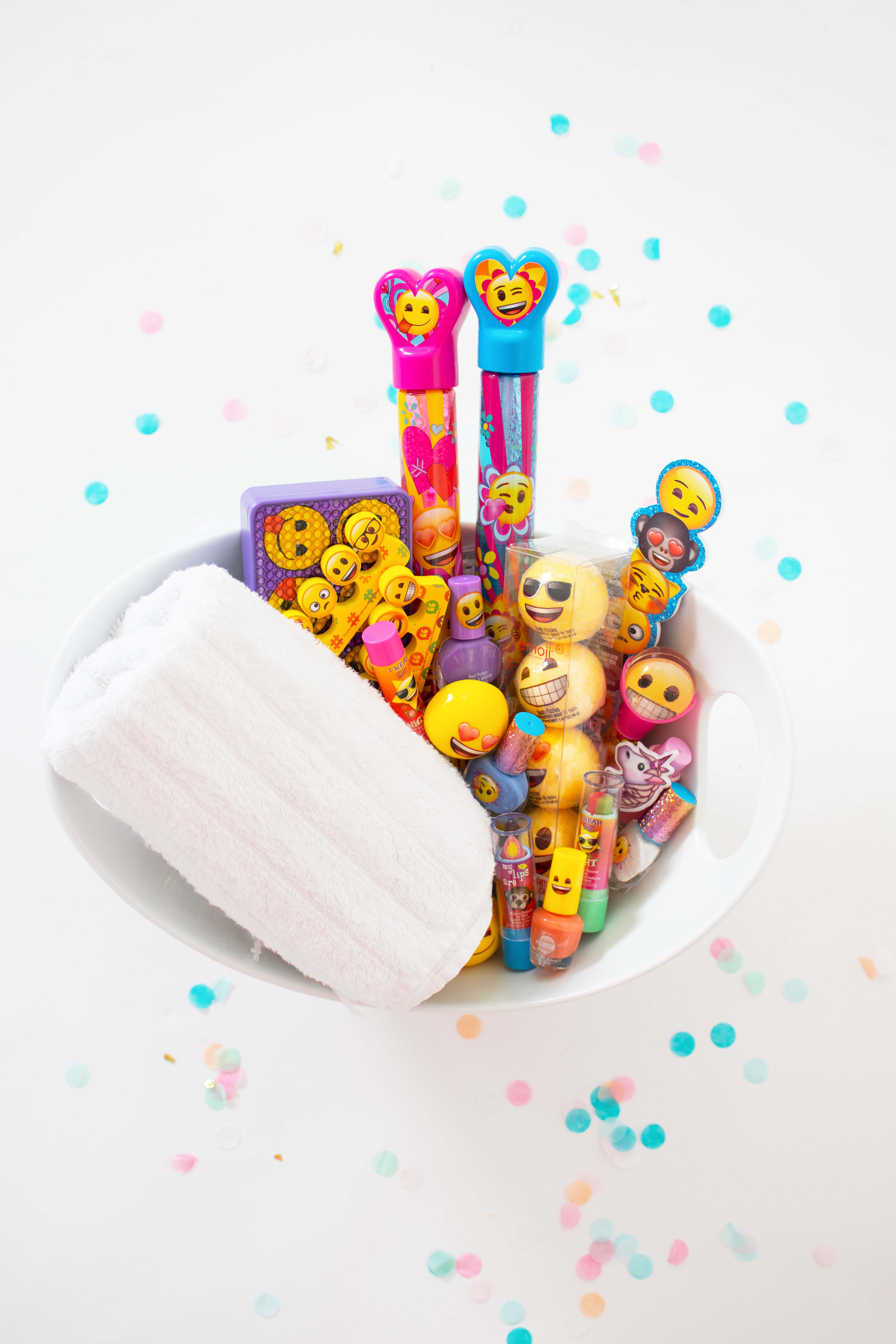 Throw a fun Emoji Spa Party with kid-friendly spa and beauty products