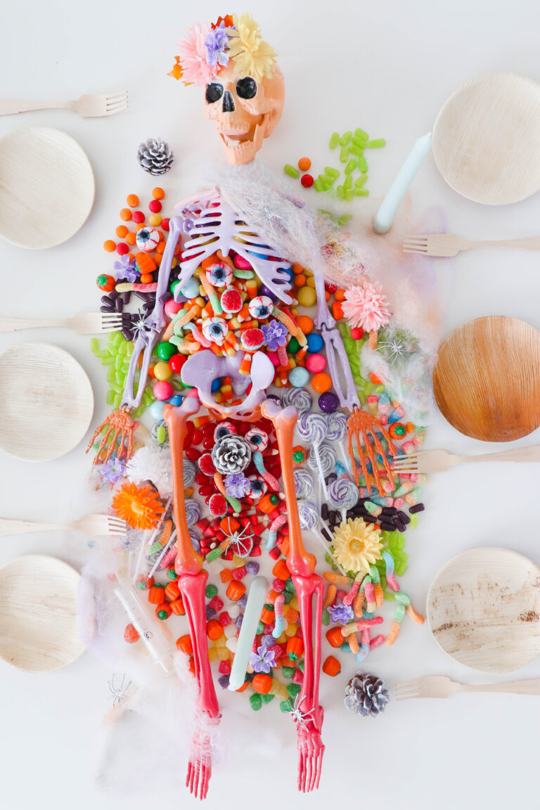 Halloween Candy Display: A DIY Ombre Skeleton Table Centerpiece
